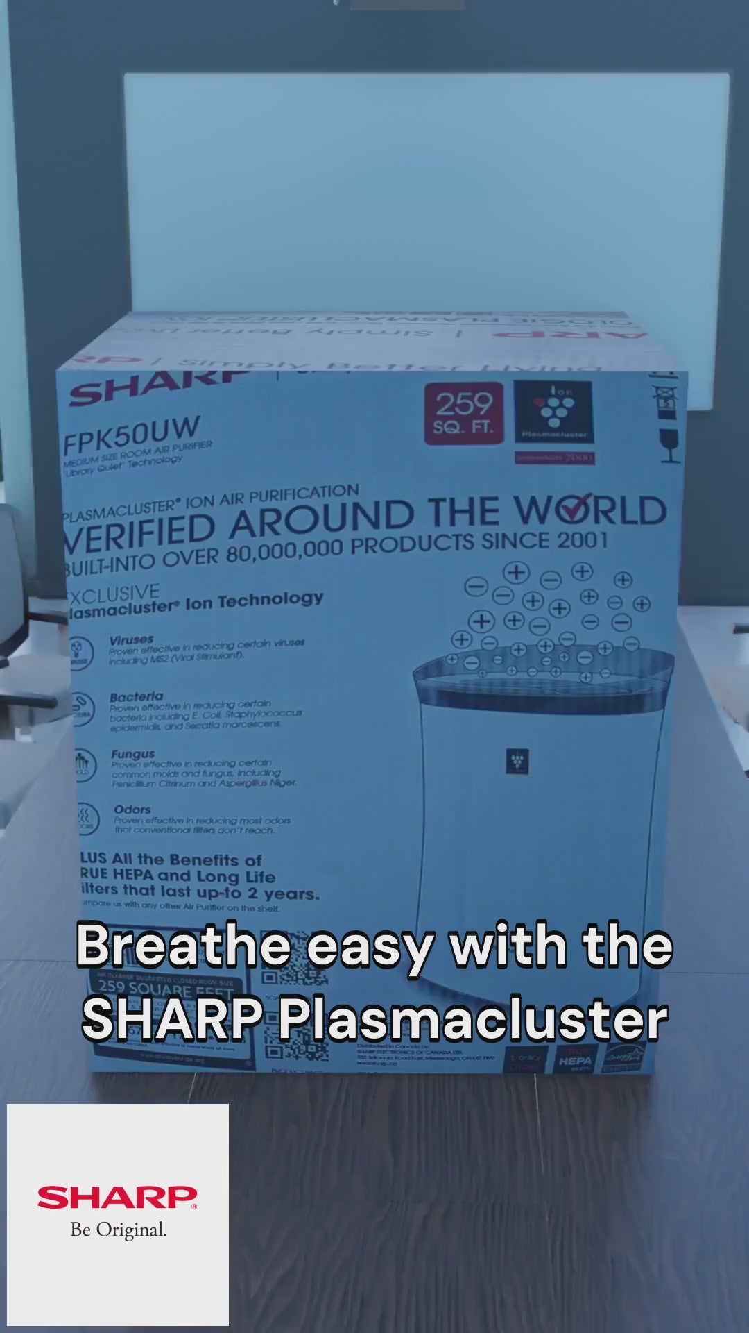 SHARP FPK50UW Plasmacluster? Ion Air Purifier with True HEPA 259 sq. ft.